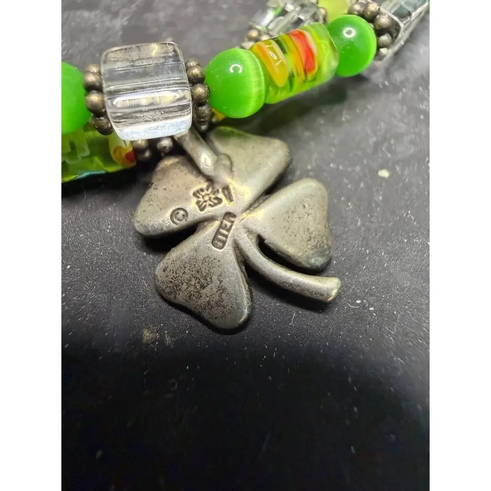 Jewelry | Sun West Co Four Leaf Clover Charm Green Glass Bead Bracelet ...